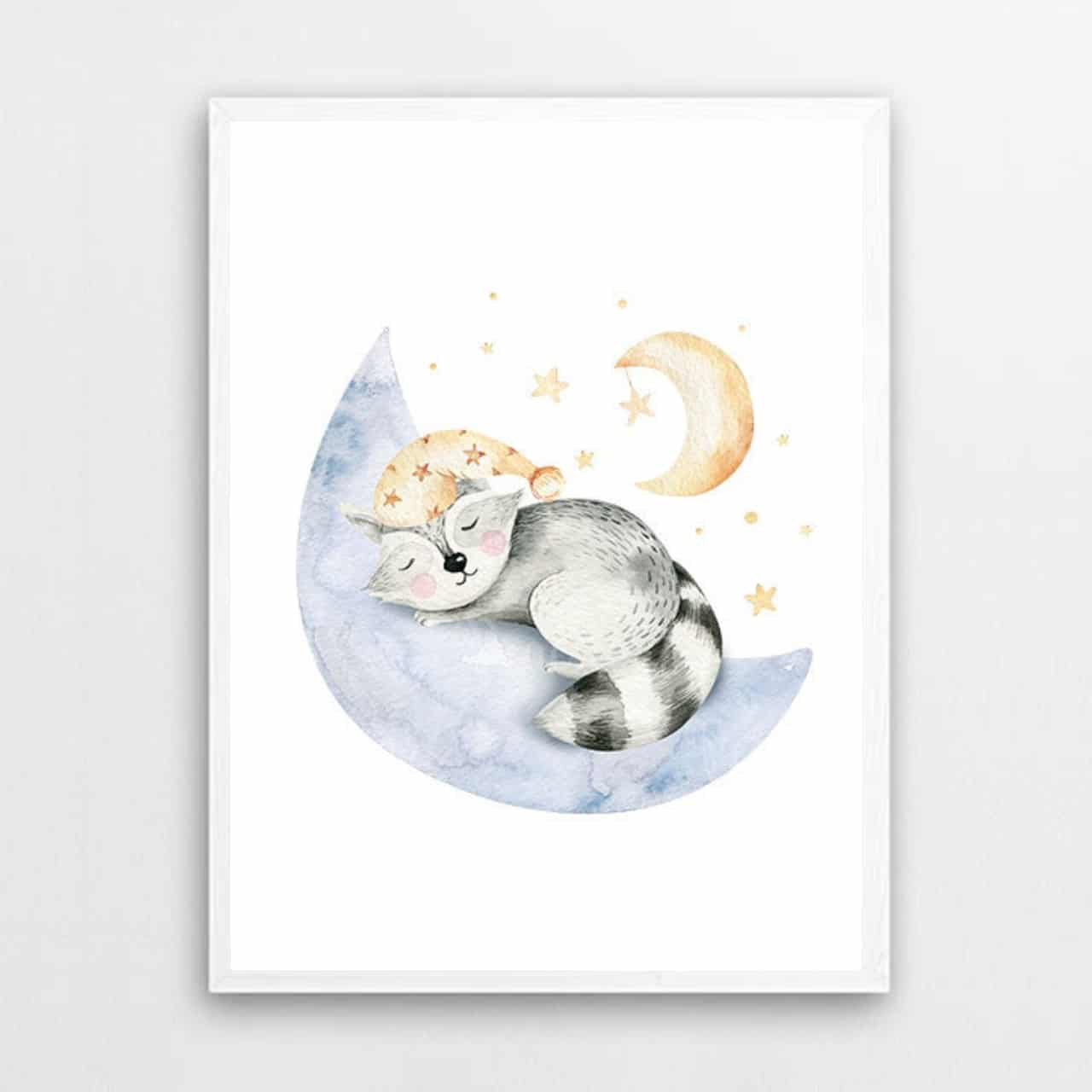 Set 3 Tablouri Copii "Sleepy Racoon" pentru camera baieteilor - bootiq